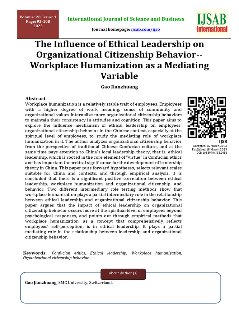 The Influence of Ethical Leadership On Organizational Citizenship Behavior - Workplace ...