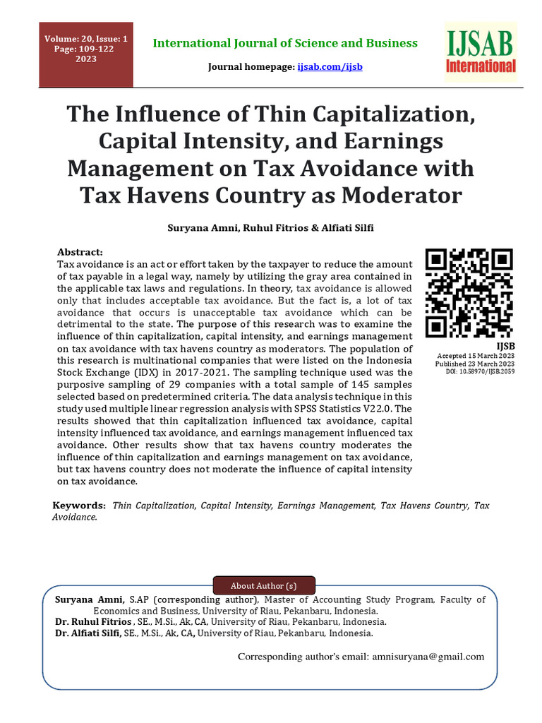 The Influence of Thin Capitalization, Capital Intensity, and Earnings Management On Tax ...