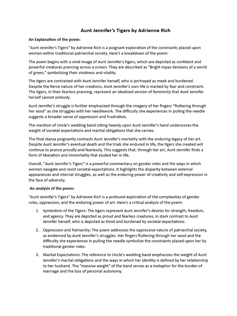 Aunt Jennifer's Tigers | PDF | Poetry