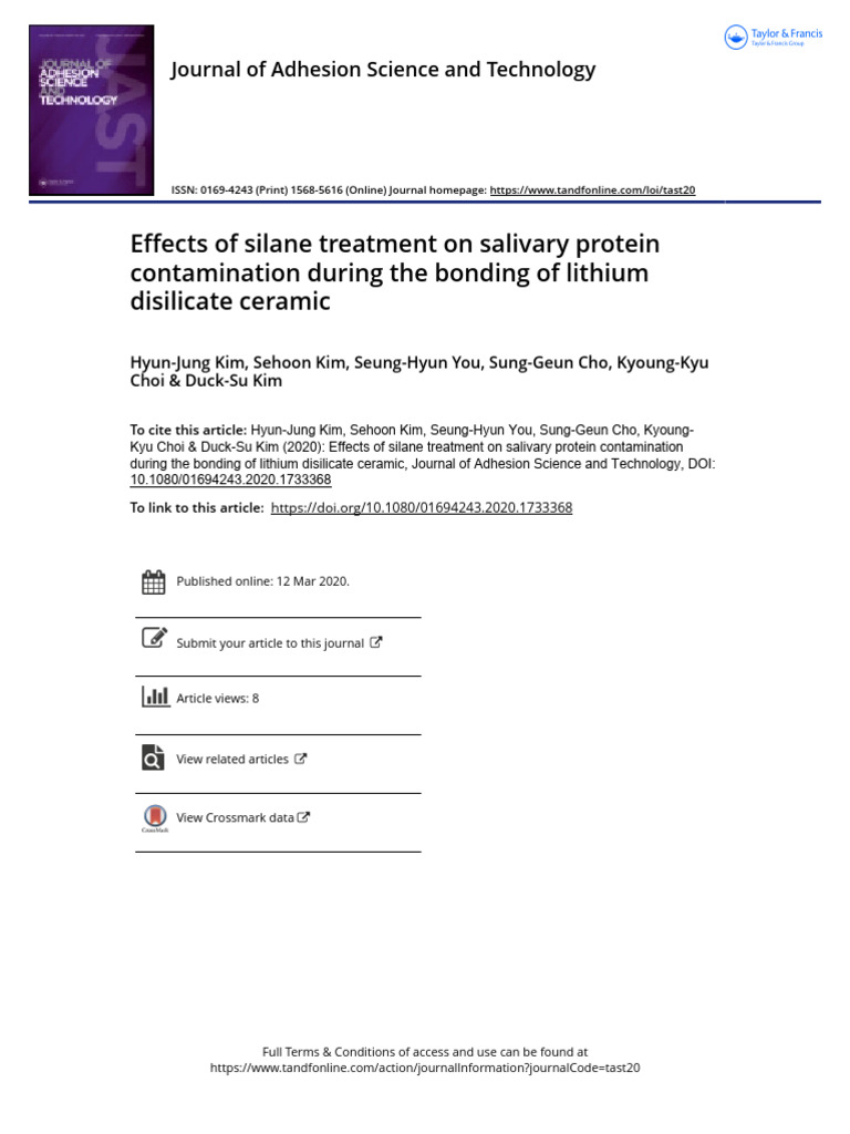 Kim HJ 2020 - Effects of Silane Treatment On Salivary Protein Contamination During The Bonding ...