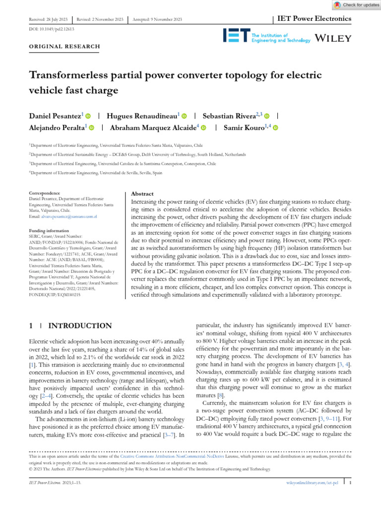 IET Power Electronics - 2023 - Pesantez - Transformerless Partial Power Converter Topology For ...