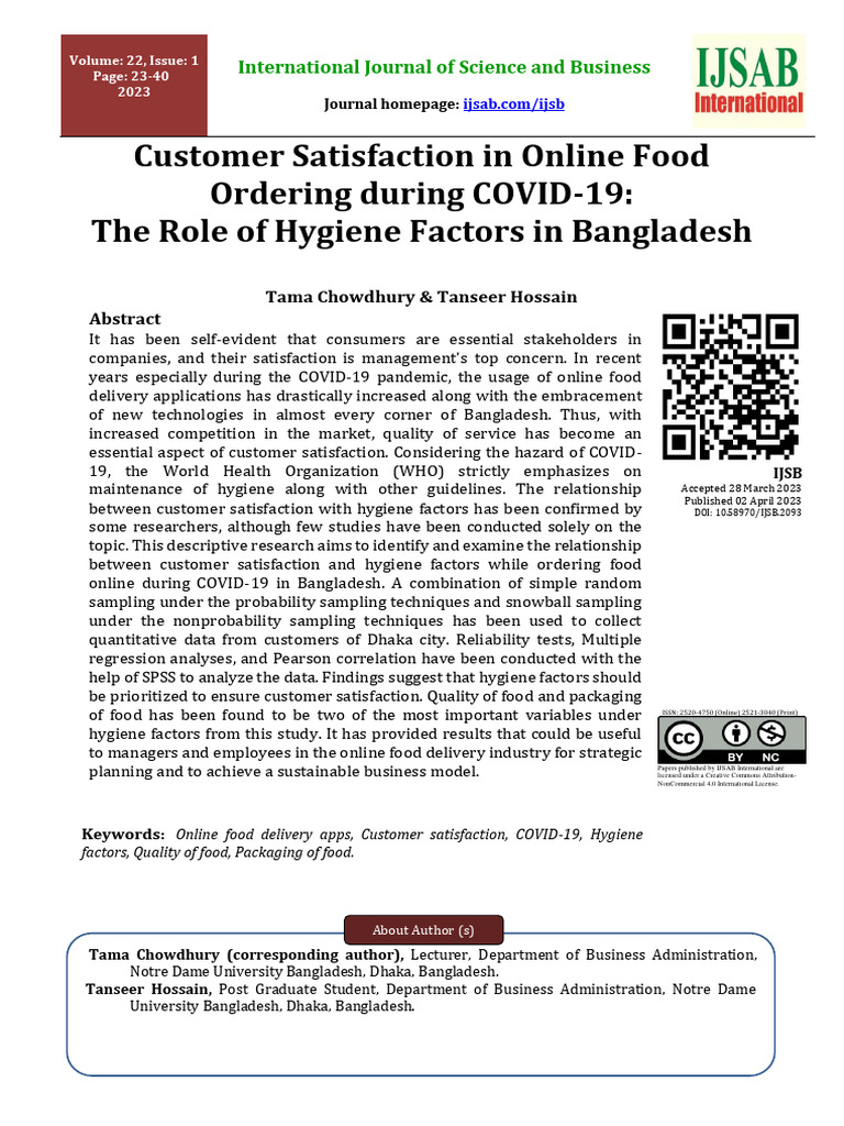 Customer Satisfaction in Online Food Ordering During COVID-19: The Role of Hygiene Factors in ...