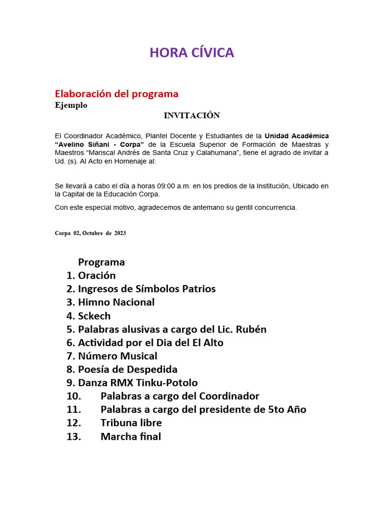 Programa de Hora Cívica Escolar | PDF | Estudios de idiomas extranjeros