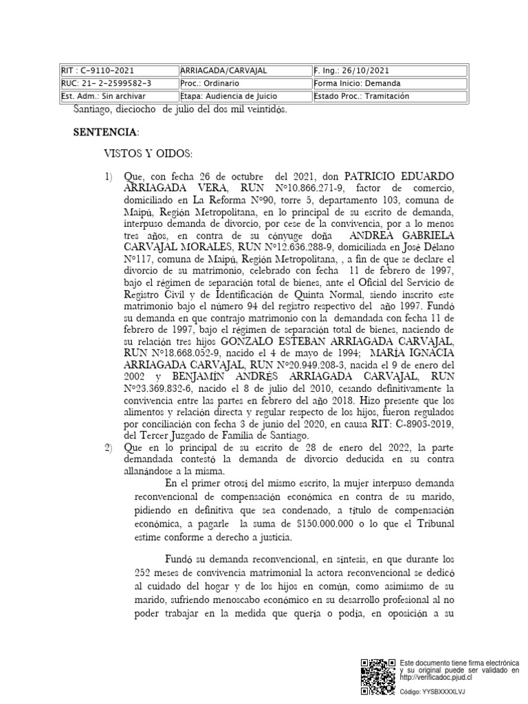 Divorcio y Compensación Económica en Chile | PDF | Divorcio | Matrimonio