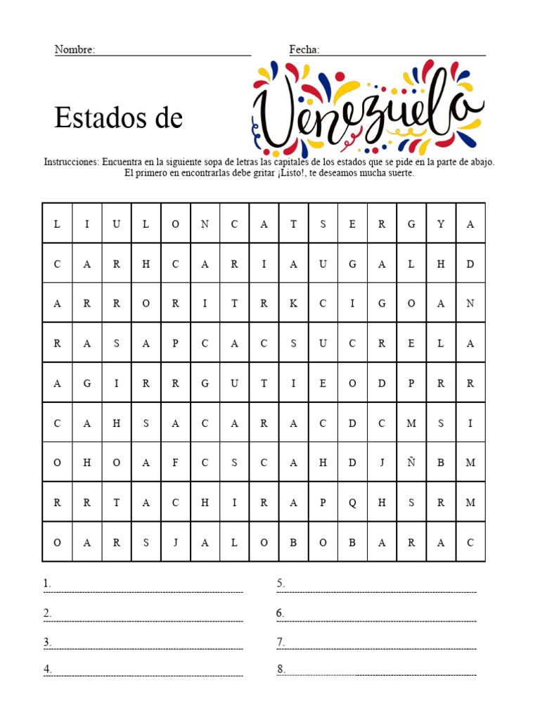 Sopa de Letras Sobre Los Estados | PDF