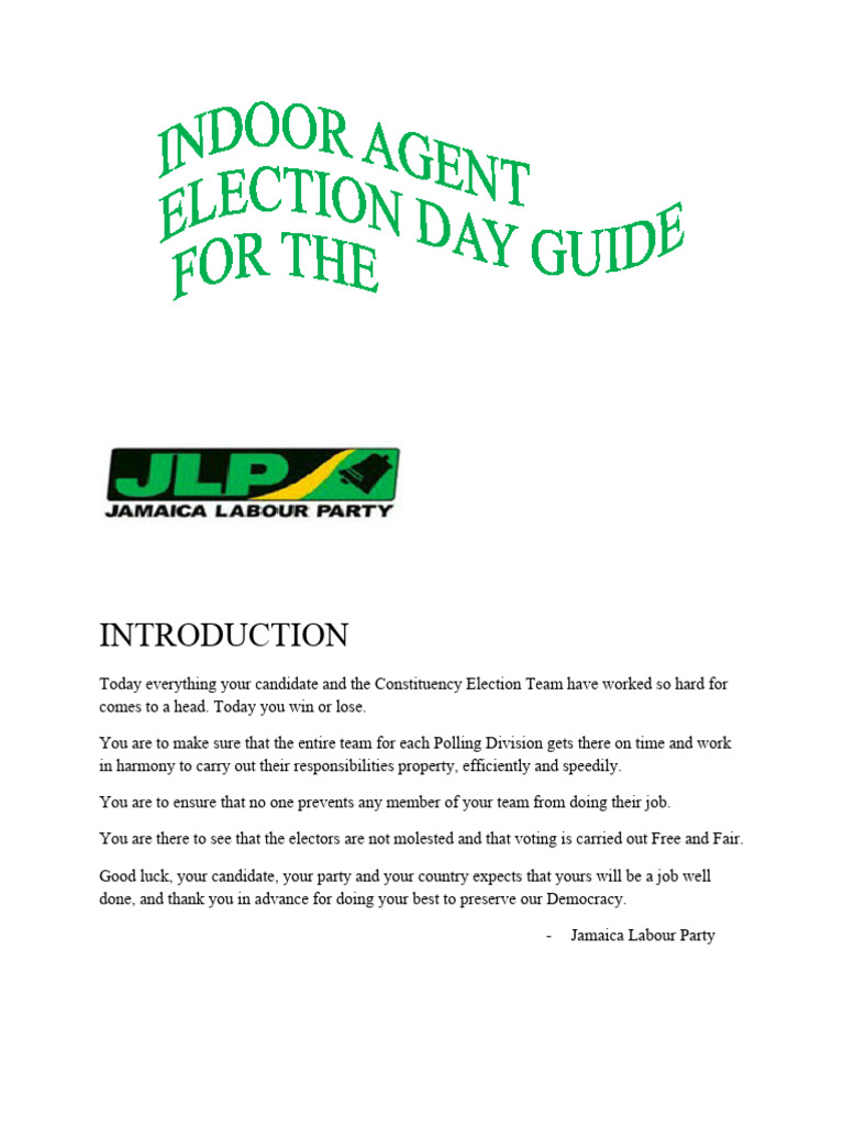 2024 Jamaica Election Indoor Agent Guide | PDF