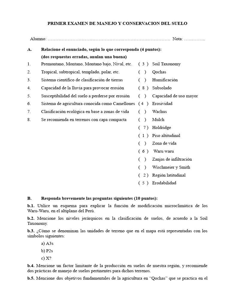 Examen 2013 Manejo Suelos 1 | PDF | Erosión | Ciencia medioambiental