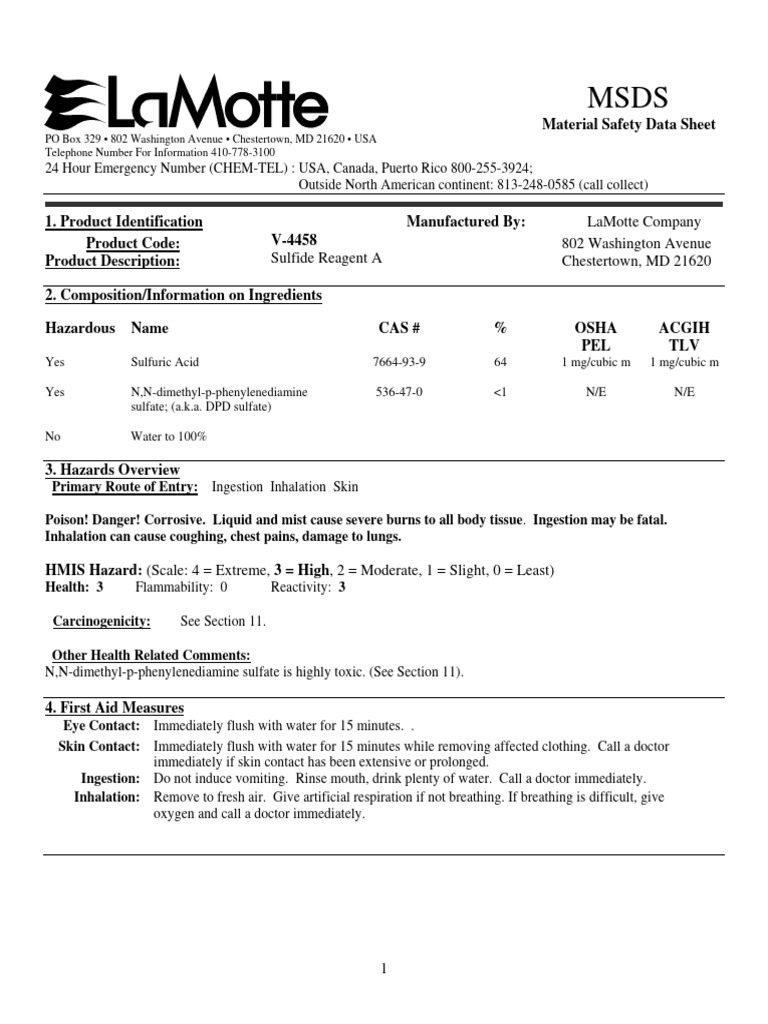 Sulfide Reagent A MSDS Document | PDF | Science & Mathematics ...