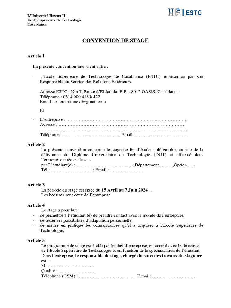 Convention de stage 2nde 2024-2025 | PDF