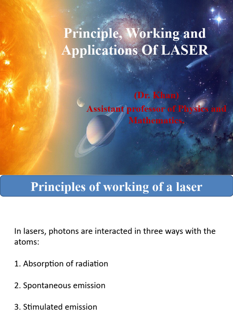 Principles and Applications of LASER | PDF | Laser | Emission Spectrum