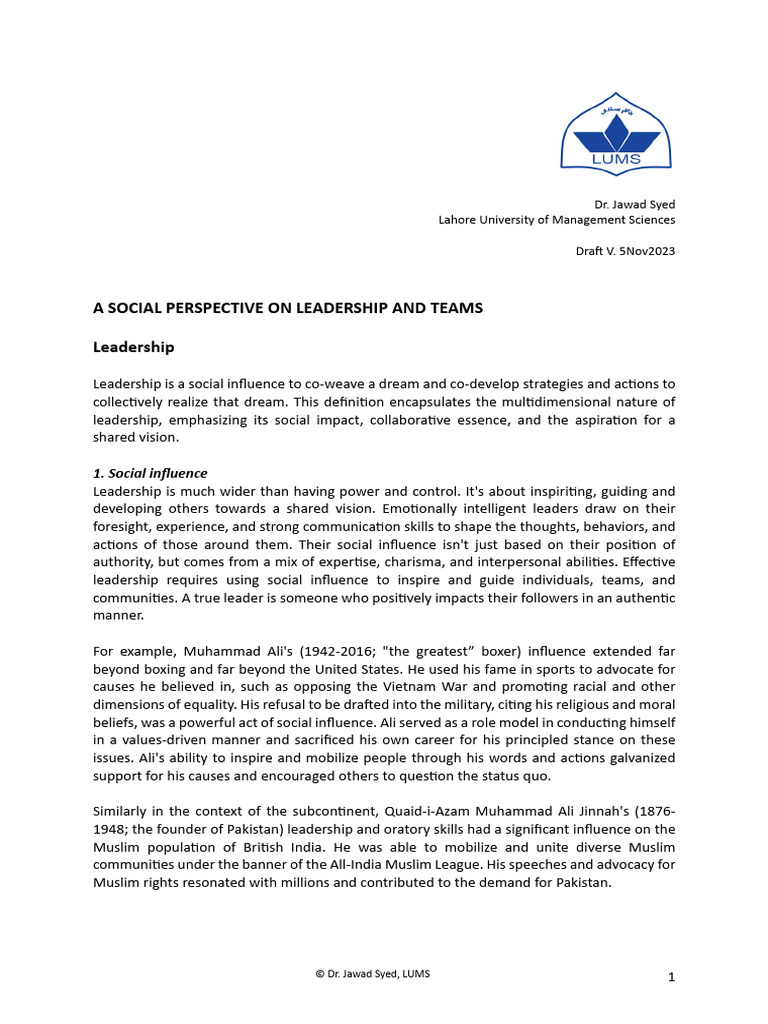 Social Leadership: Vision and Influence | PDF | Muhammad Ali Jinnah ...