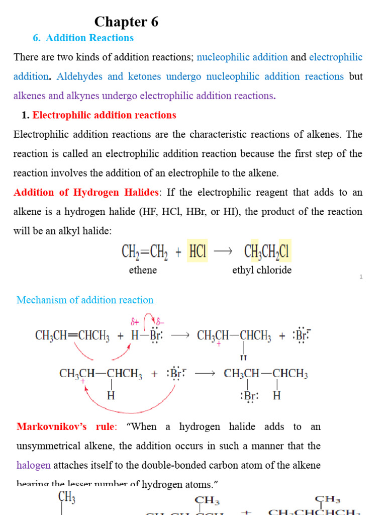 Chapter 6. Addition Reaction | PDF | Aldehyde | Alkene