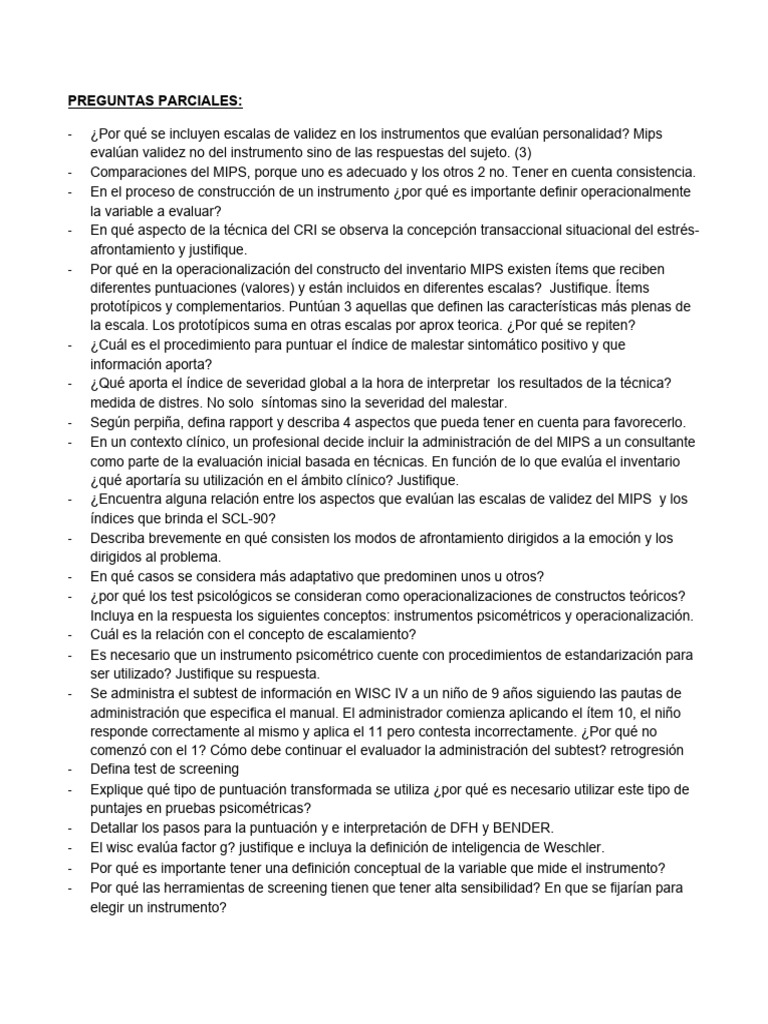 PREGUNTAS PARCIALES instrumentos 1 | PDF | Validez (Estadísticas) | Evaluación