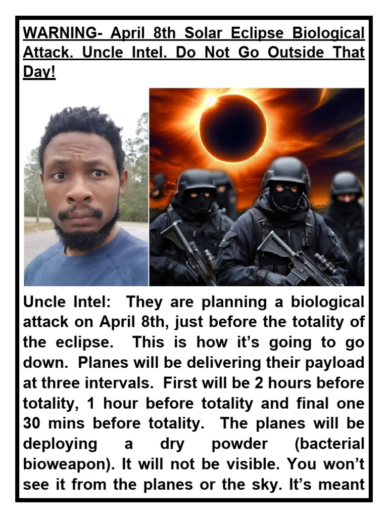 WARNING - April 8th Solar Eclipse Biological Attack. Uncle Intel. Do ...