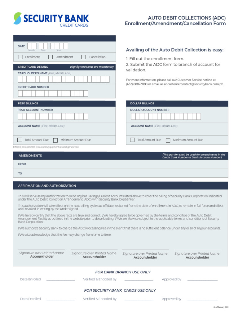 Security Bank Auto Debit Form | PDF