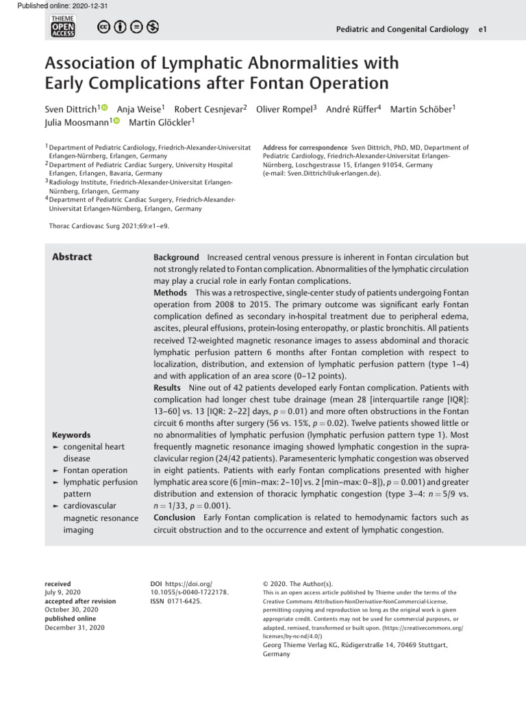 Association of Lymphatic Abnormalities With Early Complications After ...