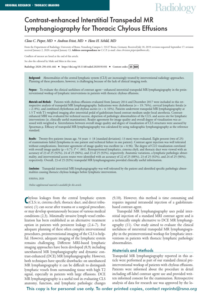 Transpedal MR Lymphangiography for Chylous Effusions | PDF | Magnetic ...