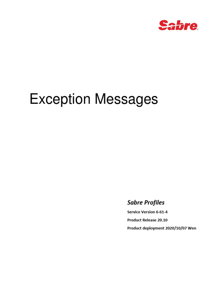 Sabre Profiles Exception Messages v6-61-4 | PDF | Soap | Web Service