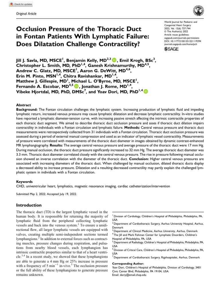 Occlusion Pressure of The Thoracic Duct | Download Free PDF ...