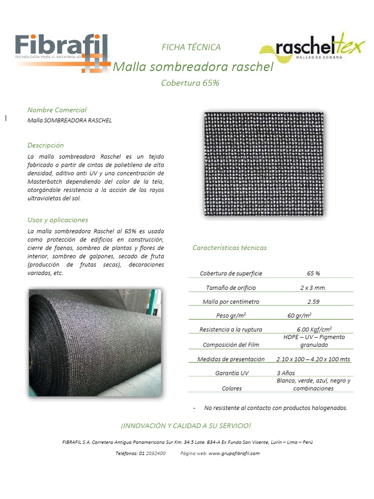 Malla Raschel 65%: Ficha Técnica y Usos | PDF | Ultravioleta