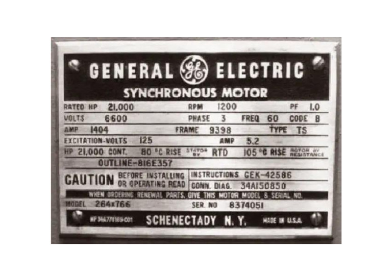 Nameplate Motor Sinkron | PDF