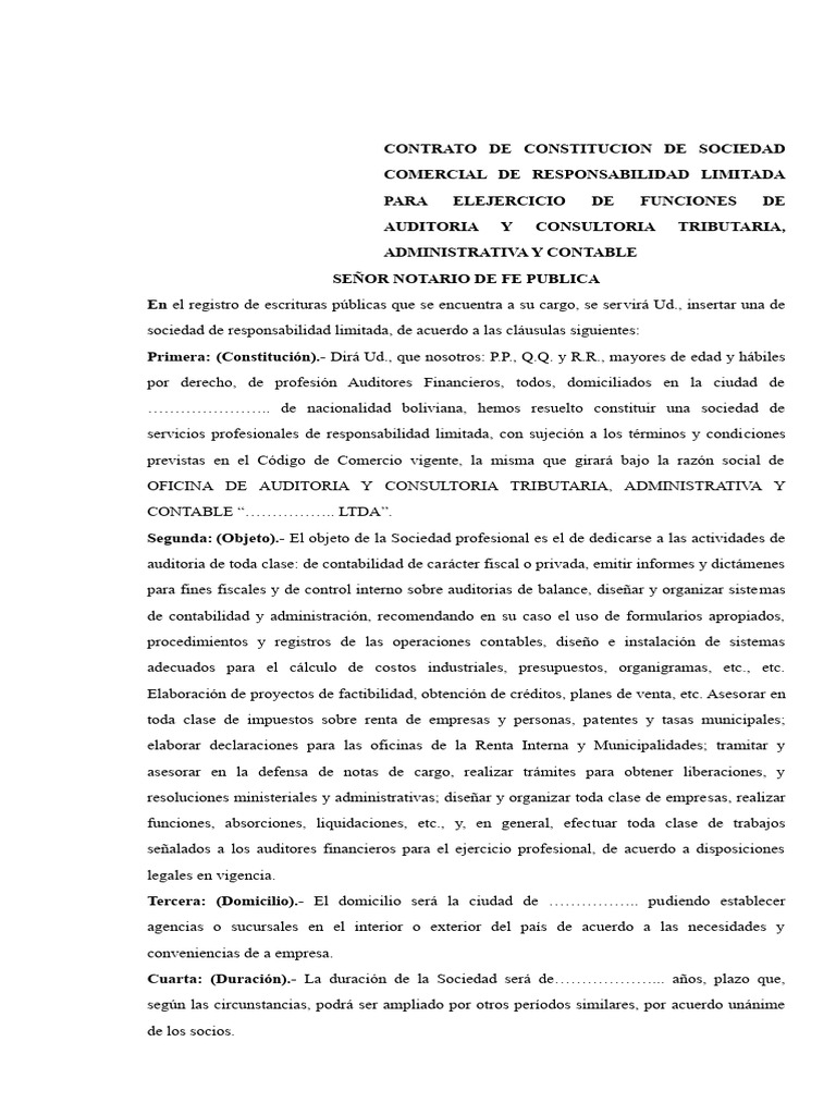 121-Cont. de Consti. de Soc. Comercial SRL | PDF | Auditoría | Contabilidad