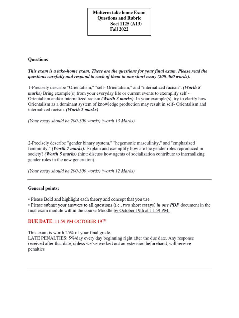Sociology Take-Home Exam | PDF | Gender | Gender Studies