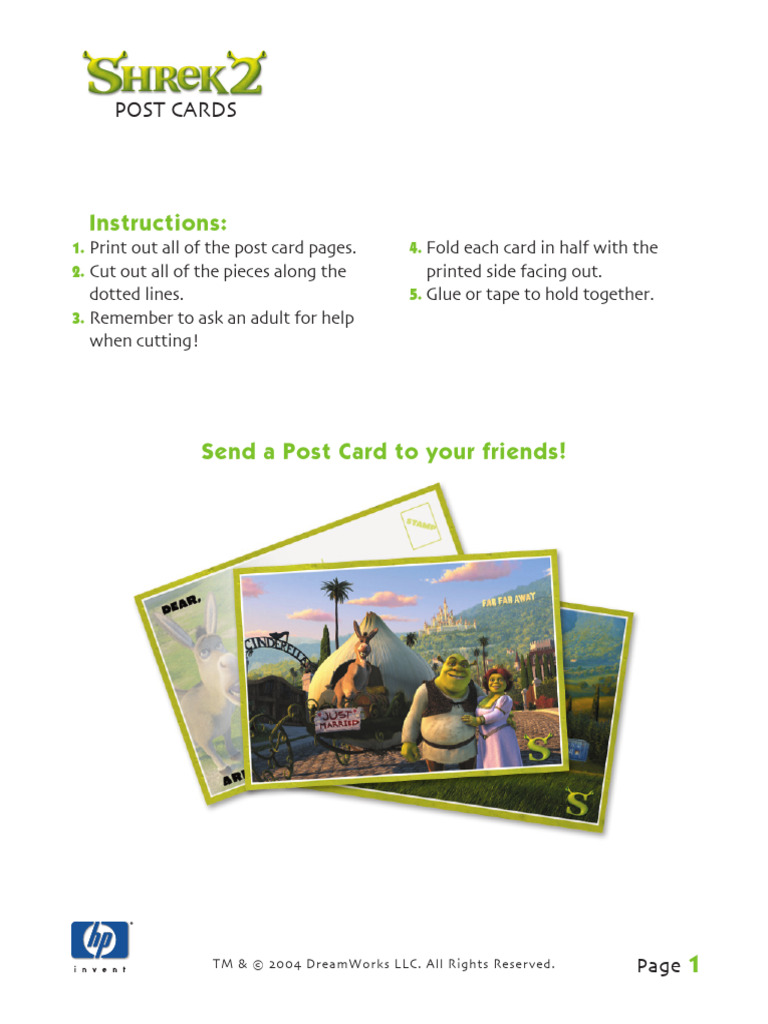 Shrek 2 Post Card Instructions | PDF | Postcard | Stationery