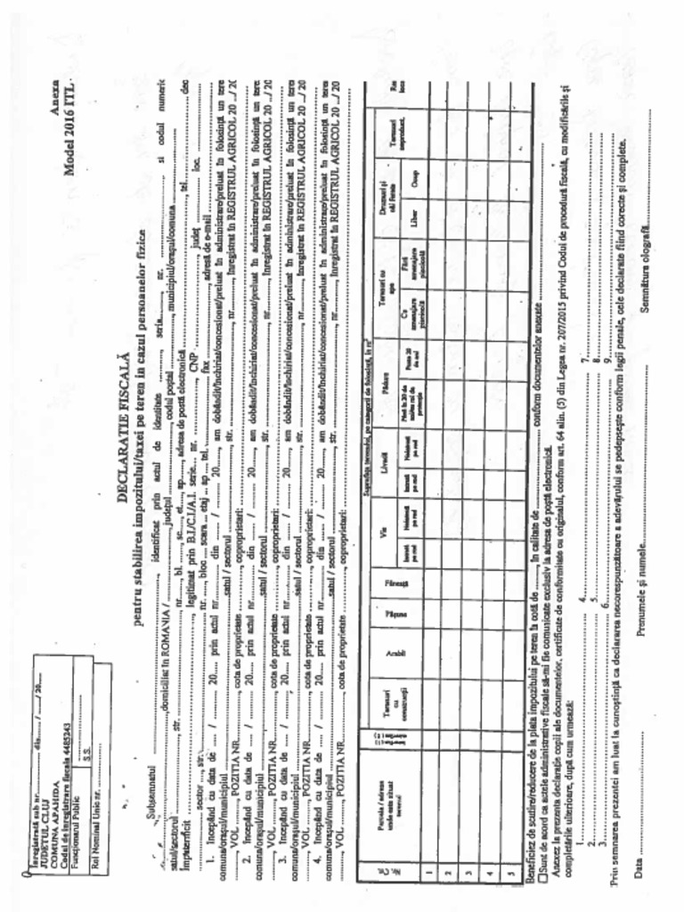 Declaratie Fiscala Stabilire Impozit, Taxe Pe TEREN - Persoane Fizice | PDF