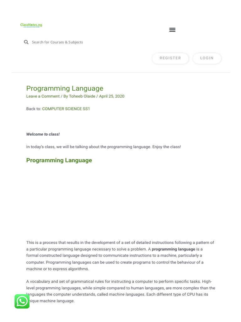 Programming Language - ClassNotes - NG | PDF | Computer Programming ... Programming Language - ClassNotes - NG | PDF | Computer Programming ...