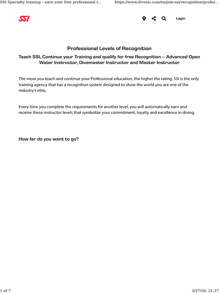 SSI Professional Instructor Recognition | PDF | Underwater Diving