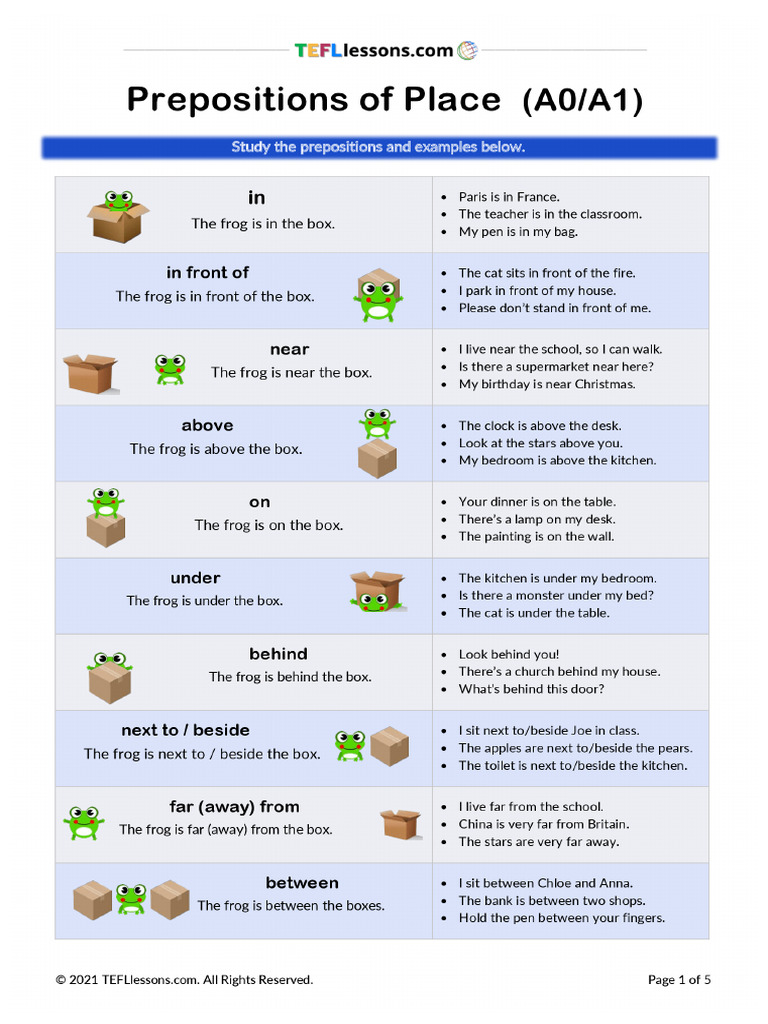 Prepositions of Place Direct Method Activities - 143137 | PDF