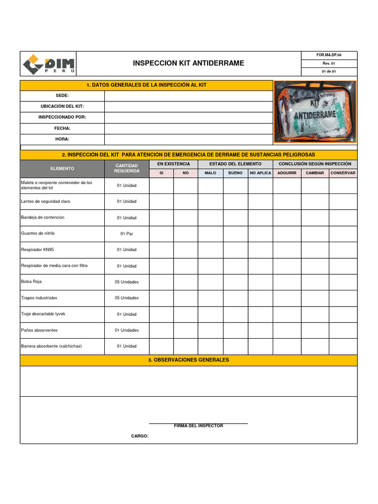 FOR - MA.DP.06 Inspeccion Kit Antiderrame Rev.01 | PDF