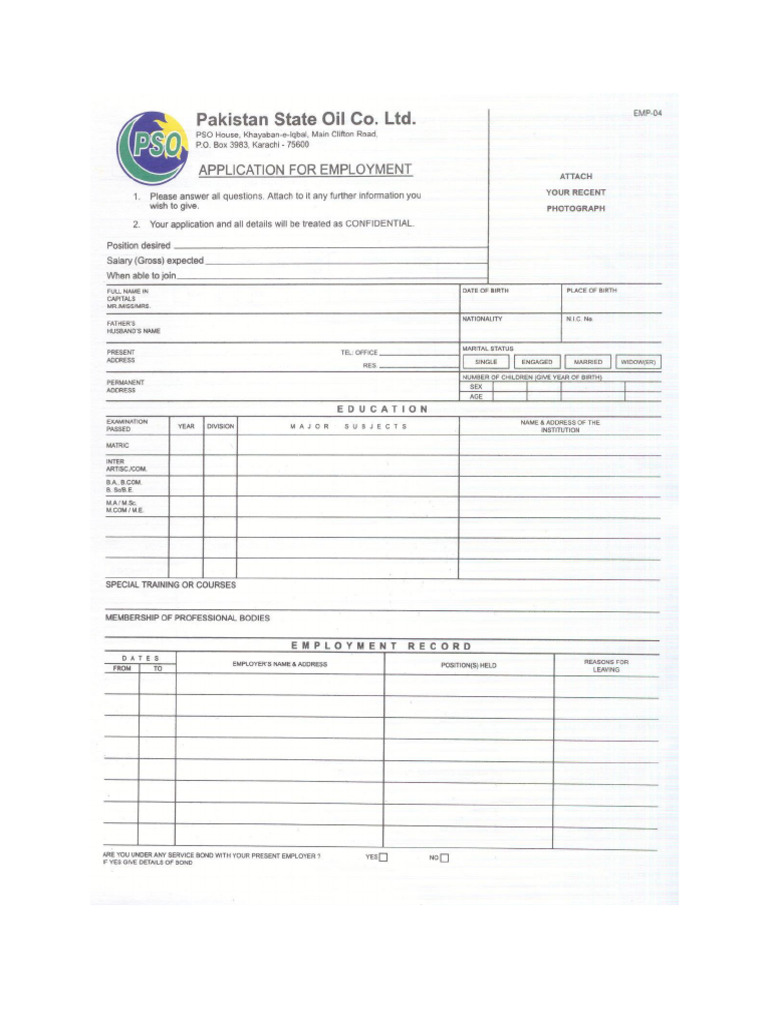 PSO - Application for Employment form PDF | PDF