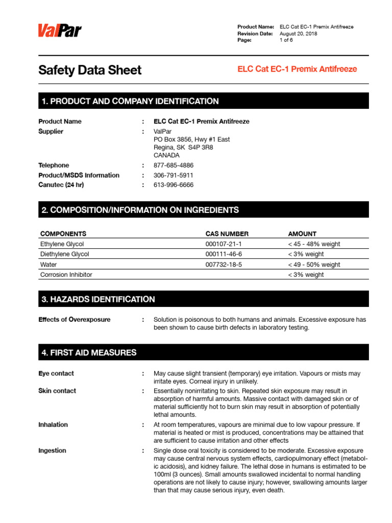 MSDS Anticongelante Cat Ec-1 | PDF | Combustion | Materials