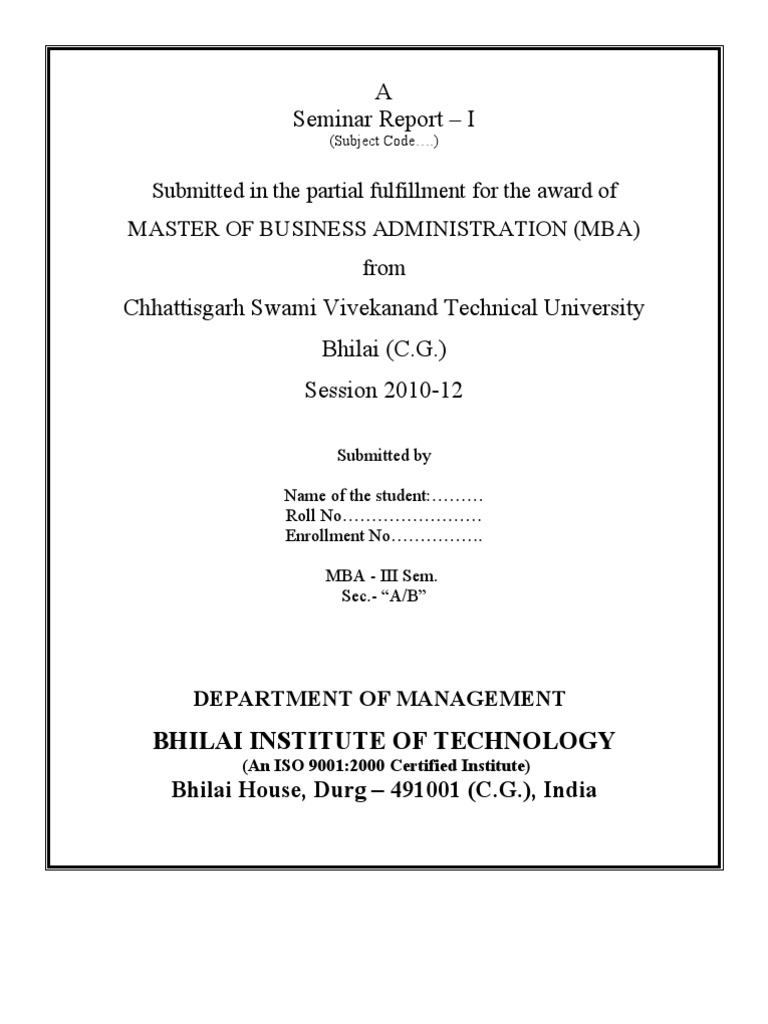 Format of Seminar Report | PDF