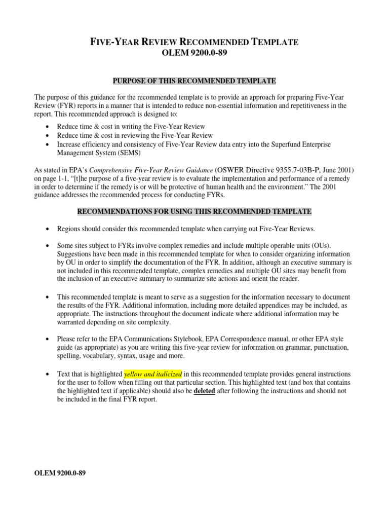 EPA Final 5 Year Review Recommended Template | PDF | Superfund