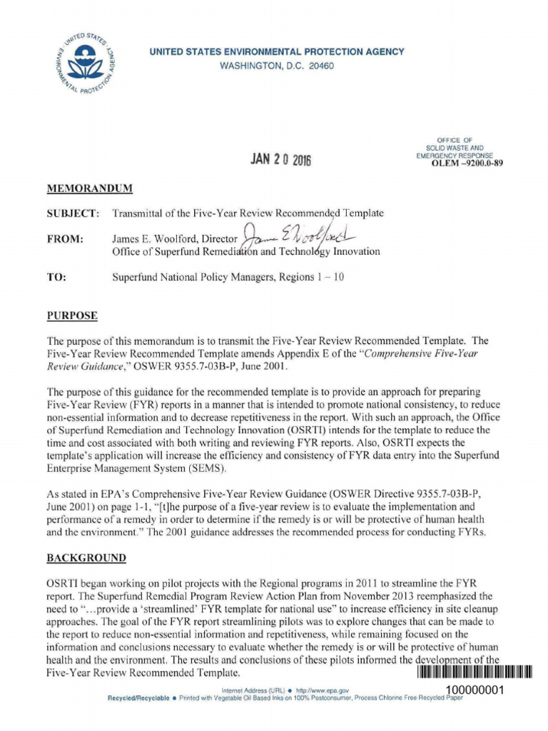 Five-Year Review Template Guidance | PDF | Superfund | Environmental ...