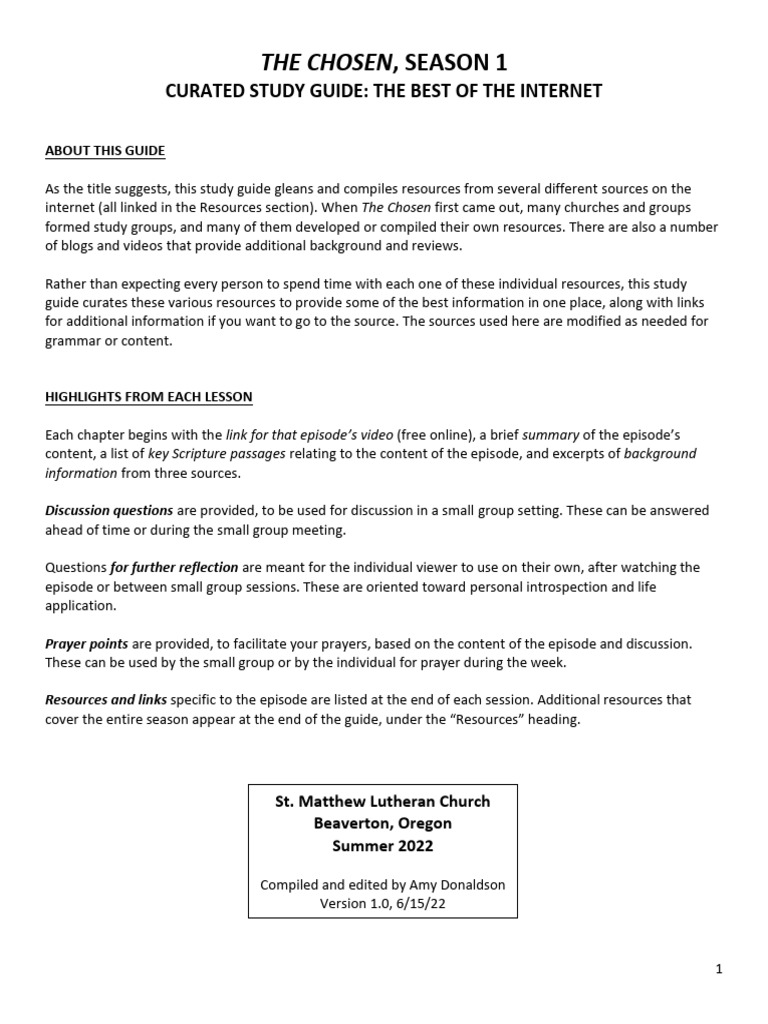 Chosen Season 1 Curated Study Guide 1.0 | PDF | Jesus | Herod Antipas
