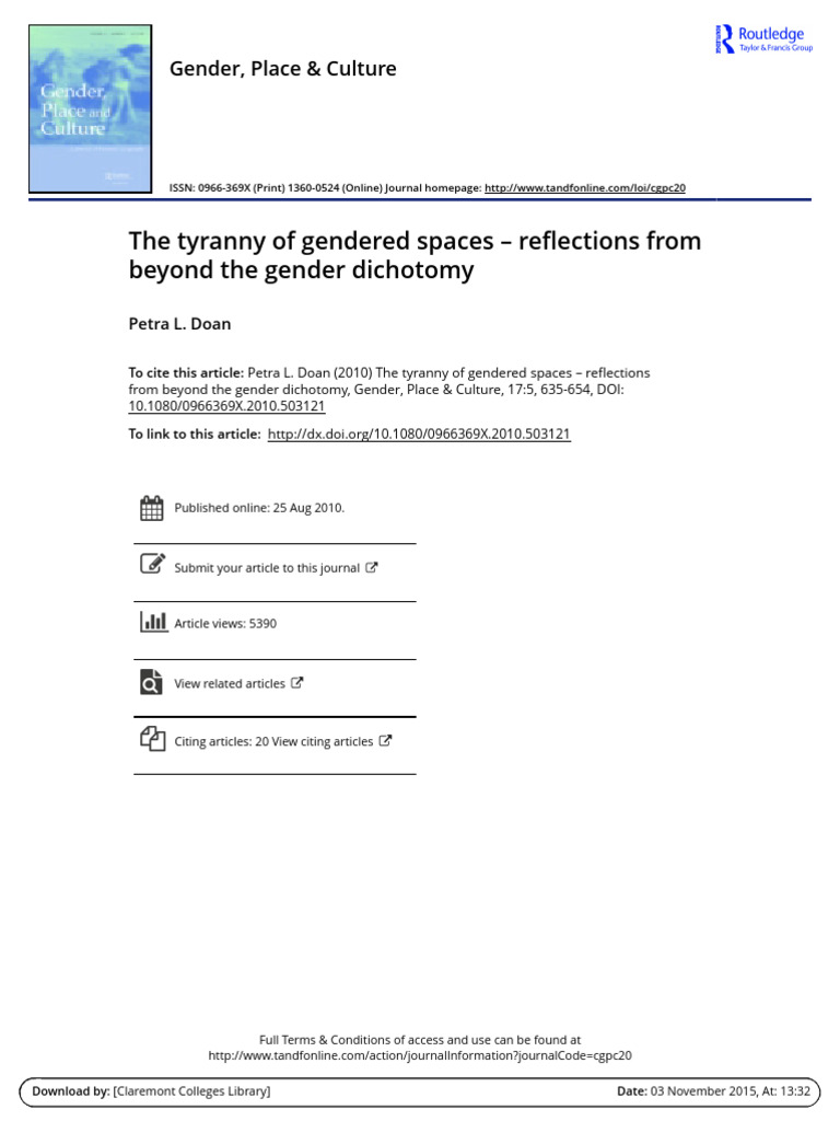 The tyranny of gendered spaces – reflections from beyond the gender ...