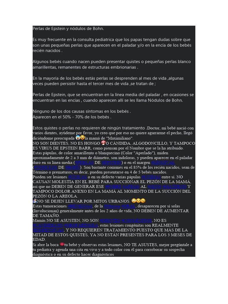 Perlas de Epstein y Nódulos de Bohn | PDF | Relaciones personales, crianza y desarrollo personal ...