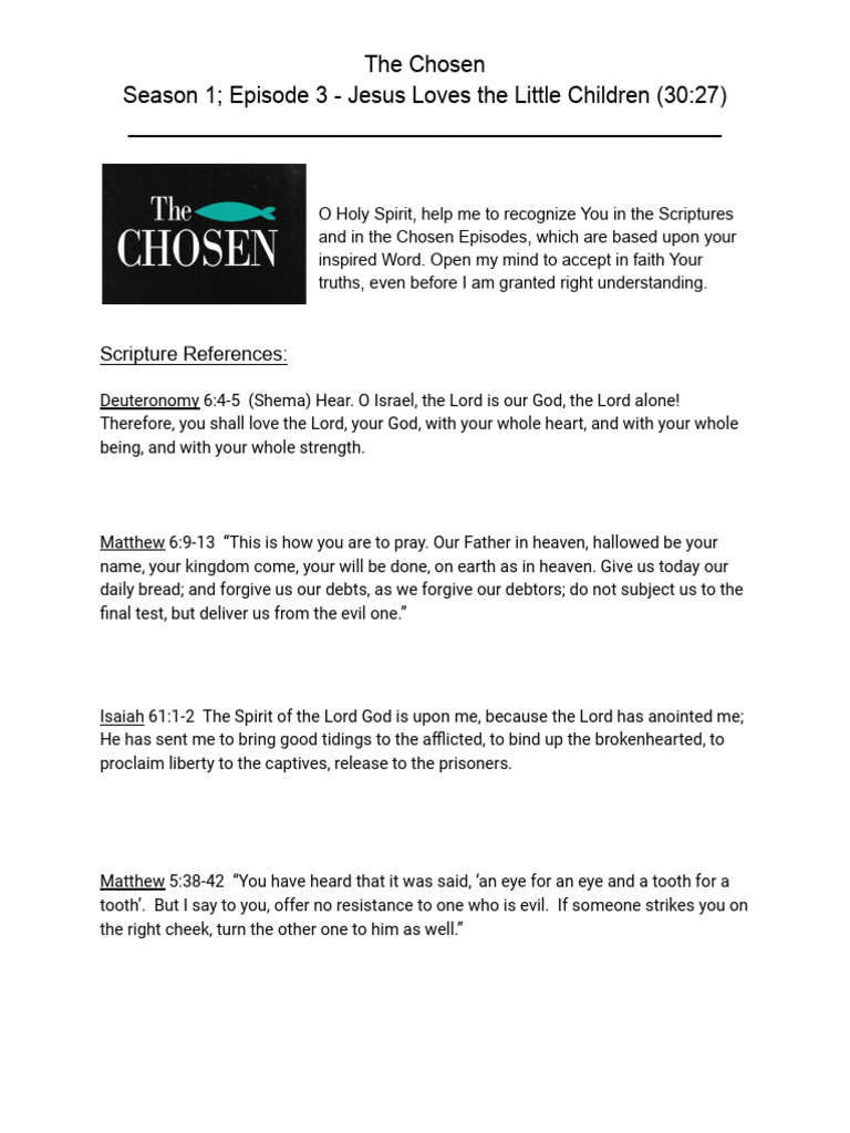The Chosen - Season 1 Episode 3 | PDF | Bible Content | Theology