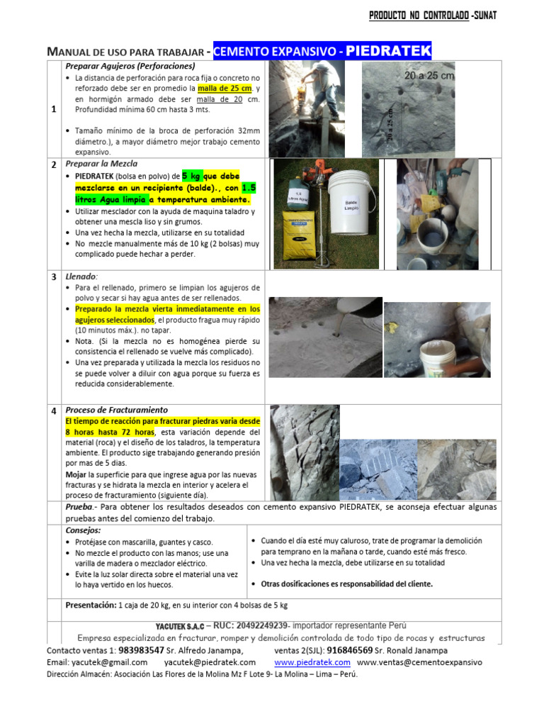 Guía - Trabajo Con Cemento Expansivo | PDF | Perforación | Hormigón