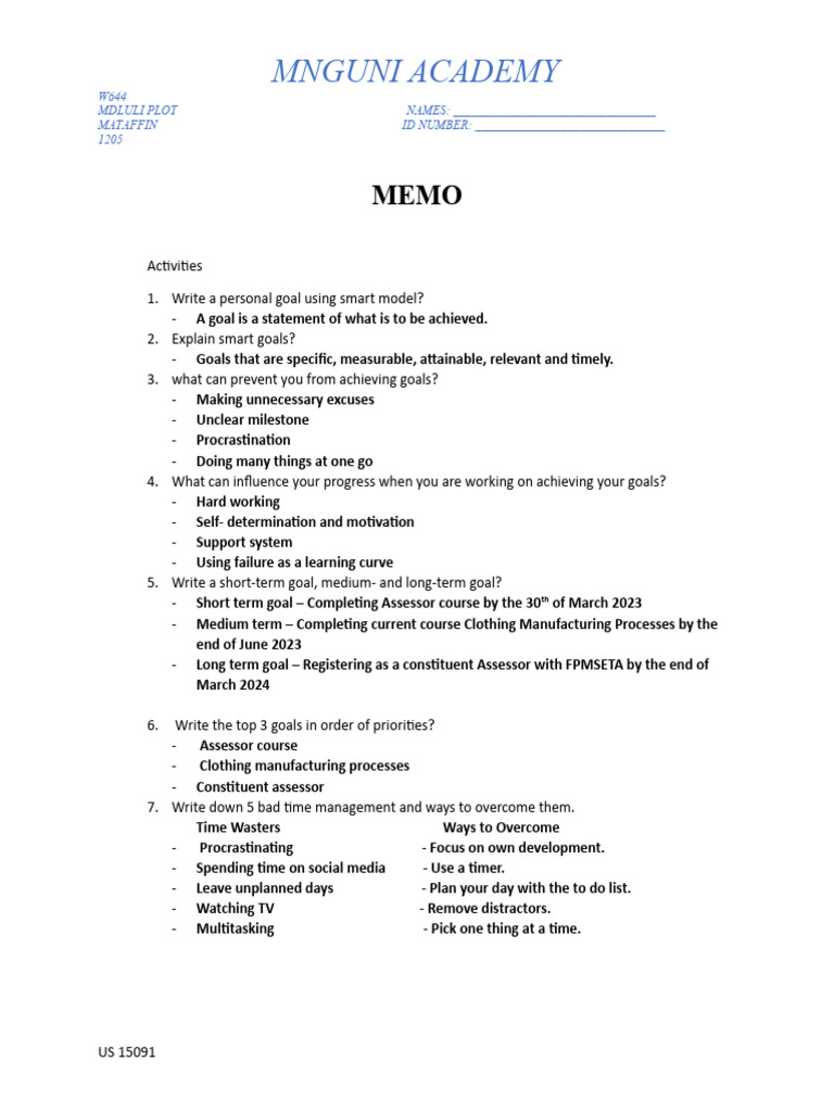 Written or Oral Assessment Memo | PDF | Goal | Cognitive Science