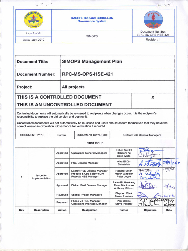 RPC-MS-OPS-HSE-421 SIMOPS Management Plan Final | PDF | Risk Assessment ...