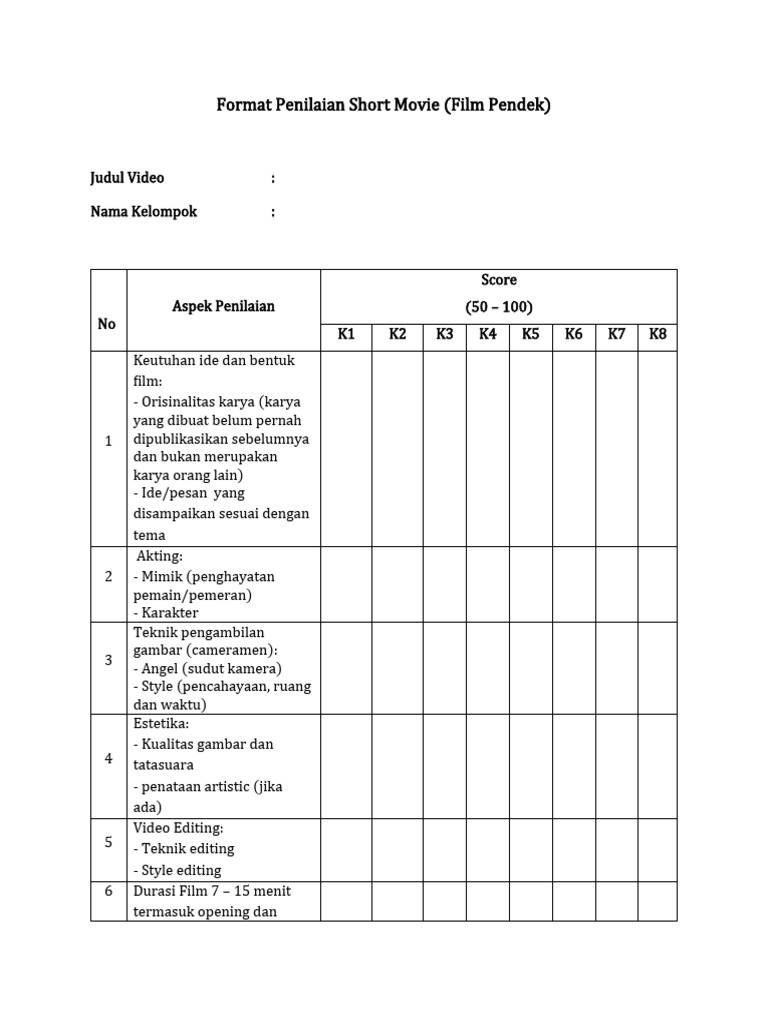 Format Penilaian Short Movie | PDF | Game & Aktivitas