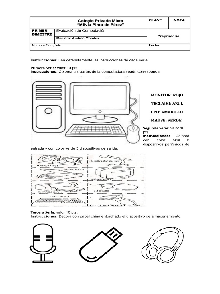 Examenes Computacion Preprimaria y Primaria Primera Unidad | PDF | Hardware de la computadora ...