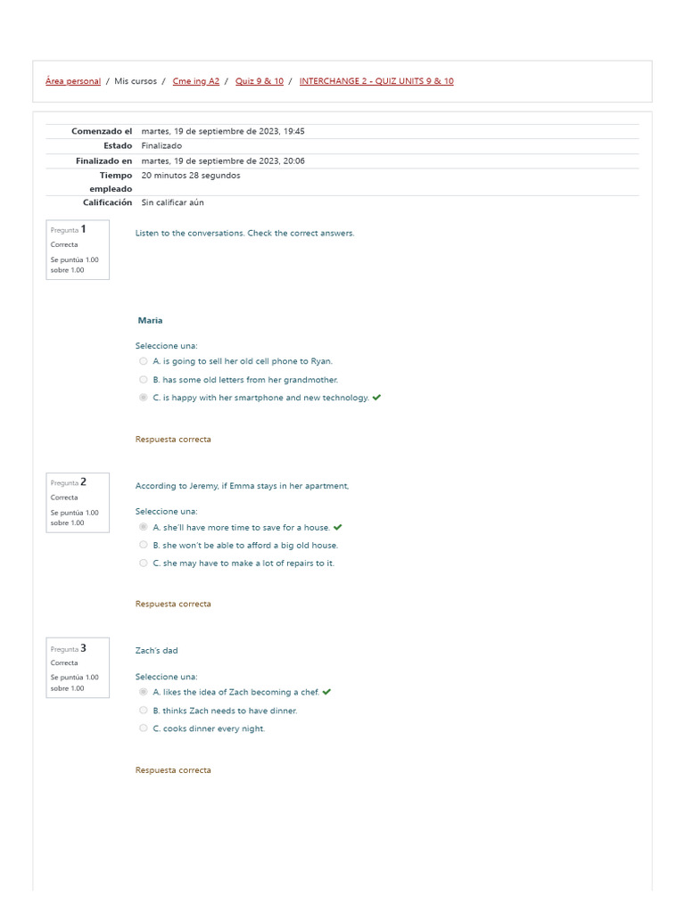 INTERCHANGE 2 - QUIZ UNITS 9 & 10 - Revisión Del Intento | PDF