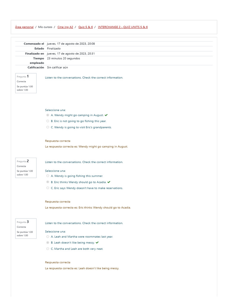 INTERCHANGE 2 - QUIZ UNITS 5 & 6 - Revisión Del Intento | PDF | Semantic Units | Syntax