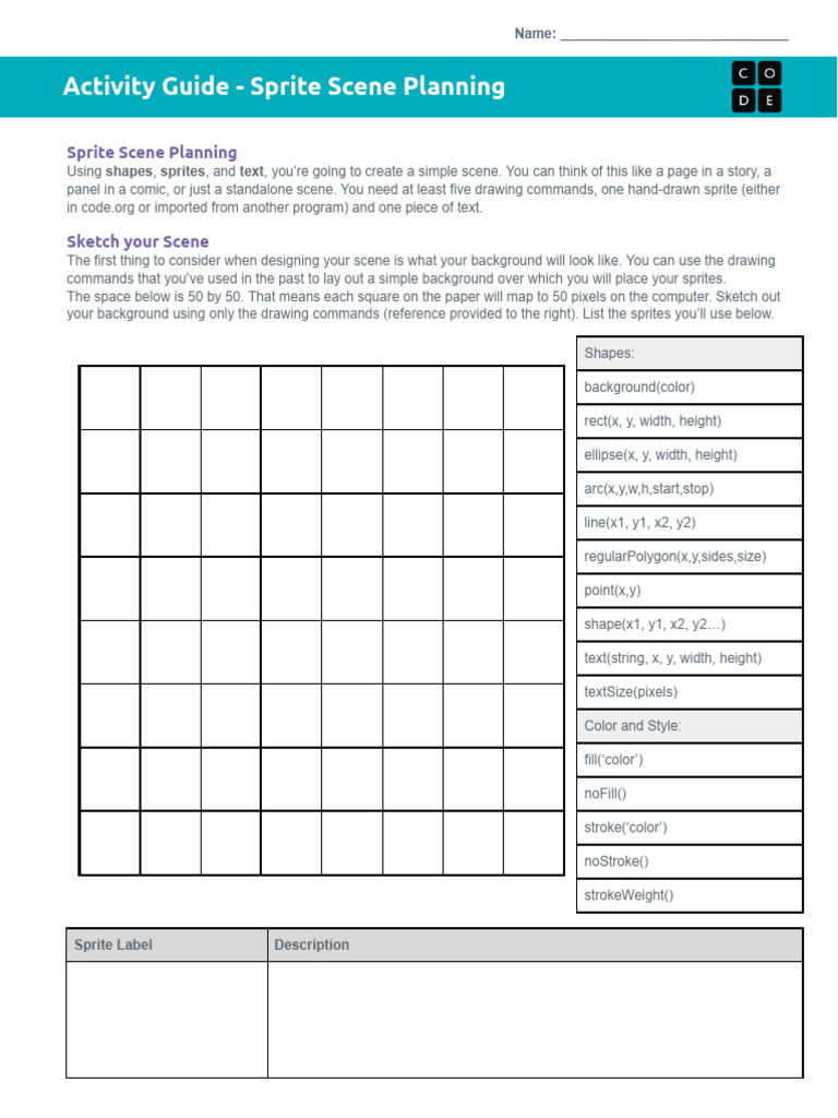 Activity Guide - Sprite Scene Planning | PDF | Computer Graphics | Graphics